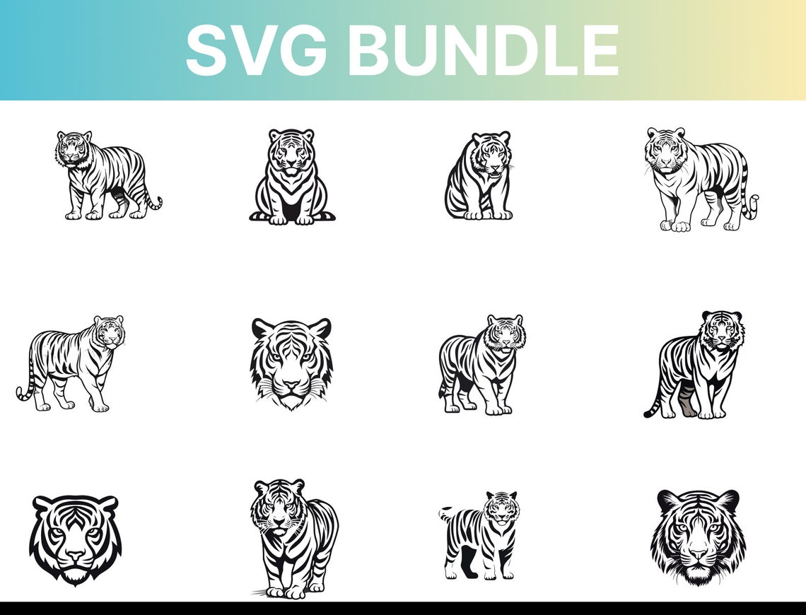 Tiger SVG Bundle 12, Cute Tiger SVG, Tiger SVG, Cricut Tiger Svg, Tiger ...