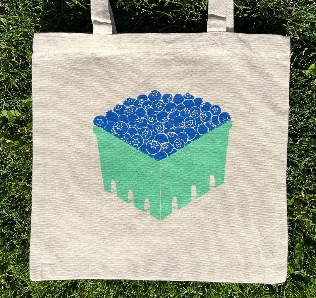 Blueberry Tote Bag: Original Screen Print Canvas Grocery Shopper - Etsy