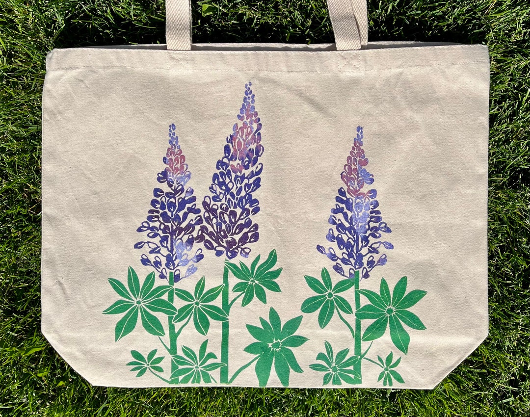 Lupin Tote Bag, Original Screen Print Design, Canvas Bag, Farmers ...