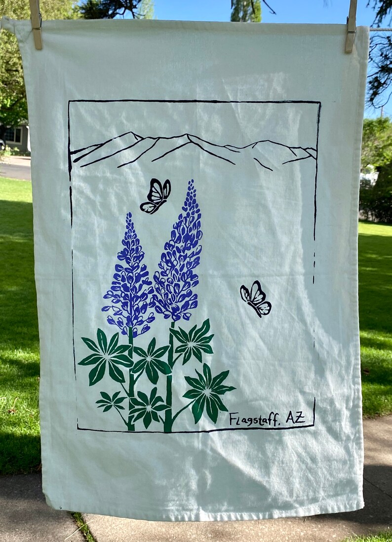 Lupin Tea Towel, Original Hand Screen Printed Kitchen Towel, Dish Towel ...