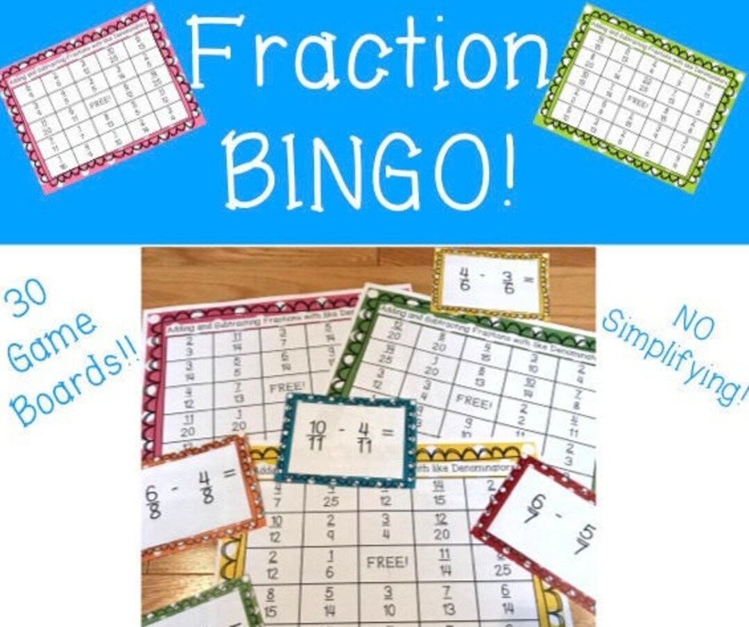 Adding and Subtraction Fractions Bingo--no Simplifying! - Etsy