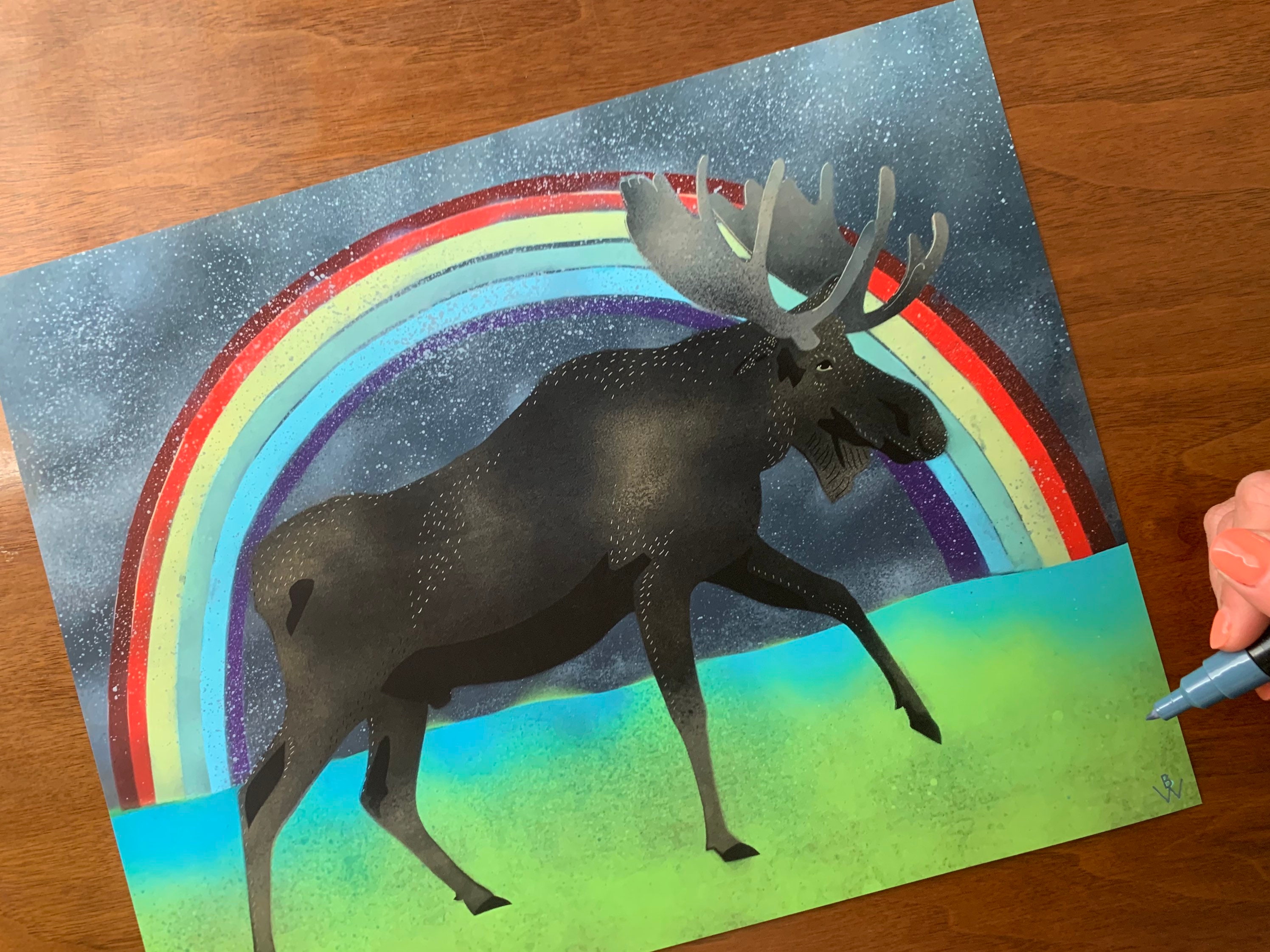 Rainbow Moose Print - Etsy
