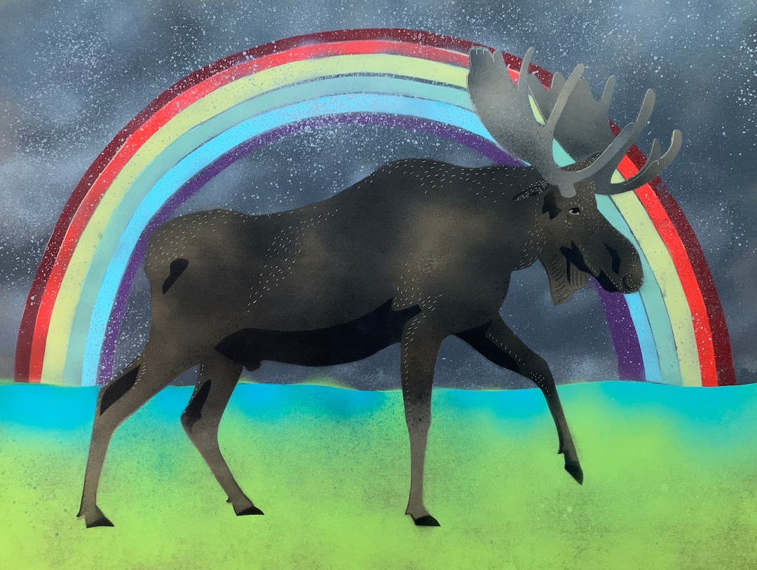 Rainbow Moose Print - Etsy