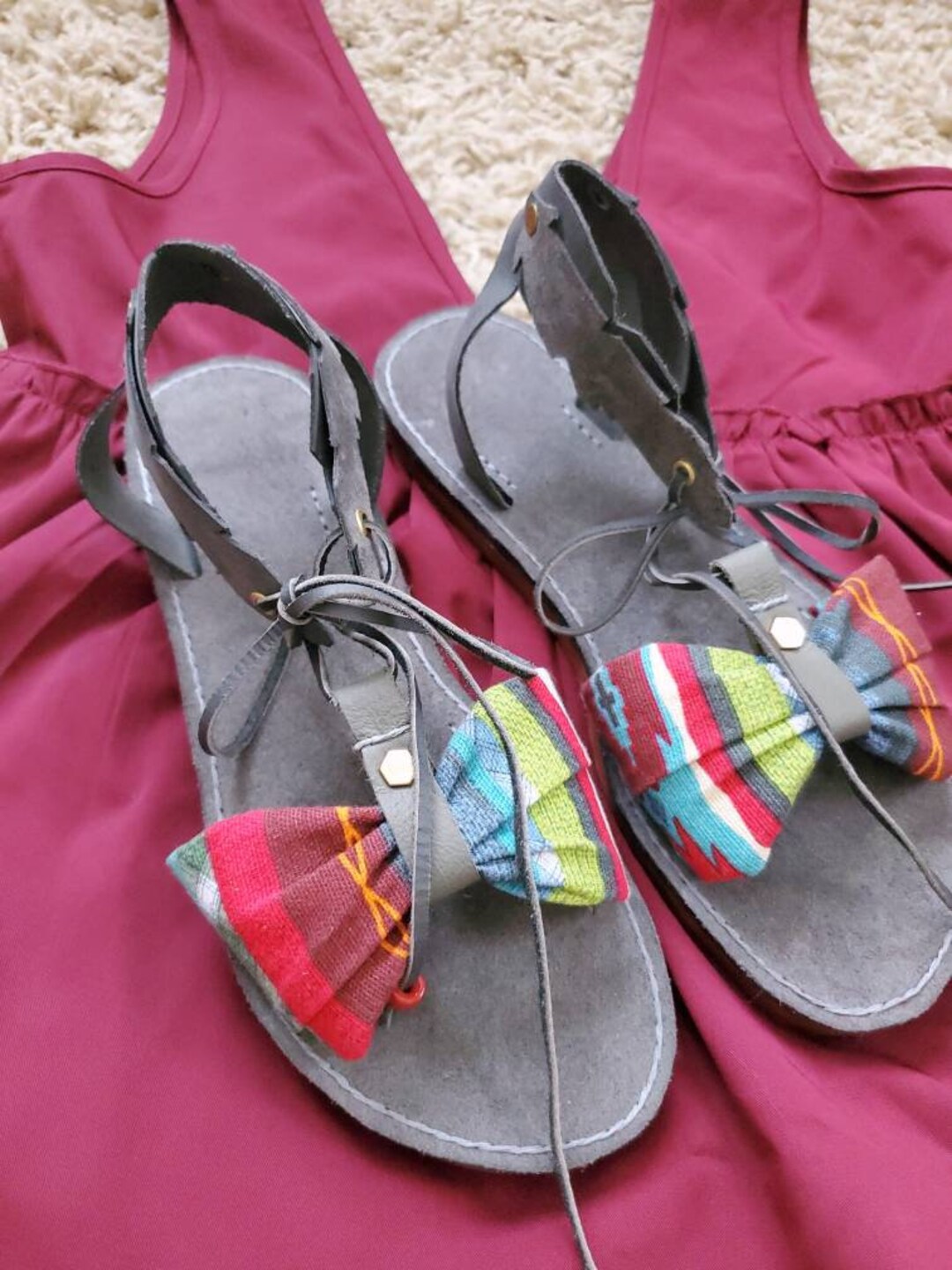 Handmade Leather Sandals- Colorful Flat Sandals- Ankle Strap Sandals ...