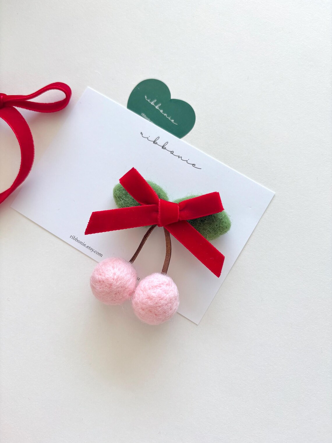 Set of 2 Red Velvet Cherry Bow Clips – Pigtail Alligator Hair Bows For ...