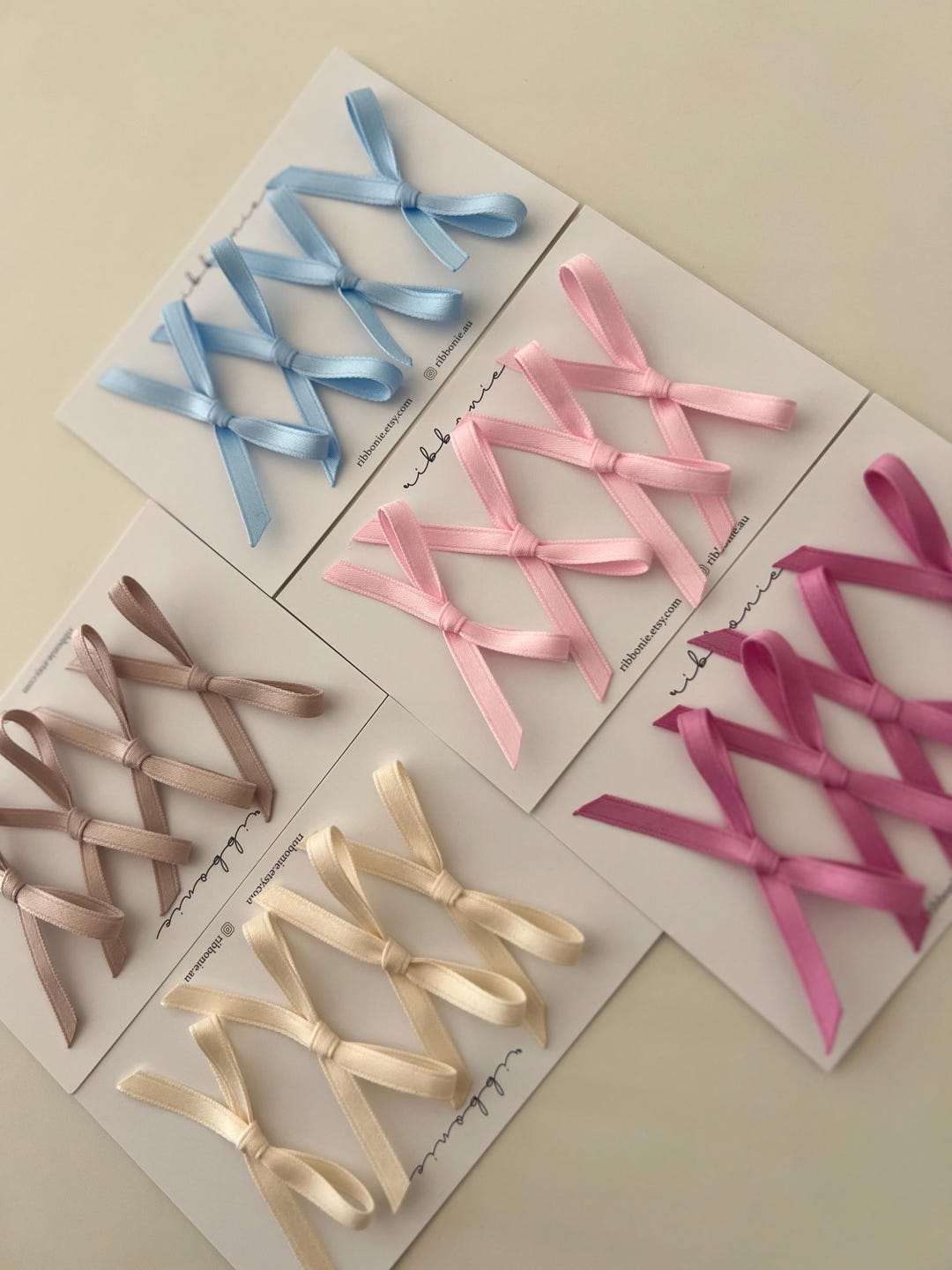Set of 4 Slim Satin Hair Ribbon Bow Clip Set - Etsy