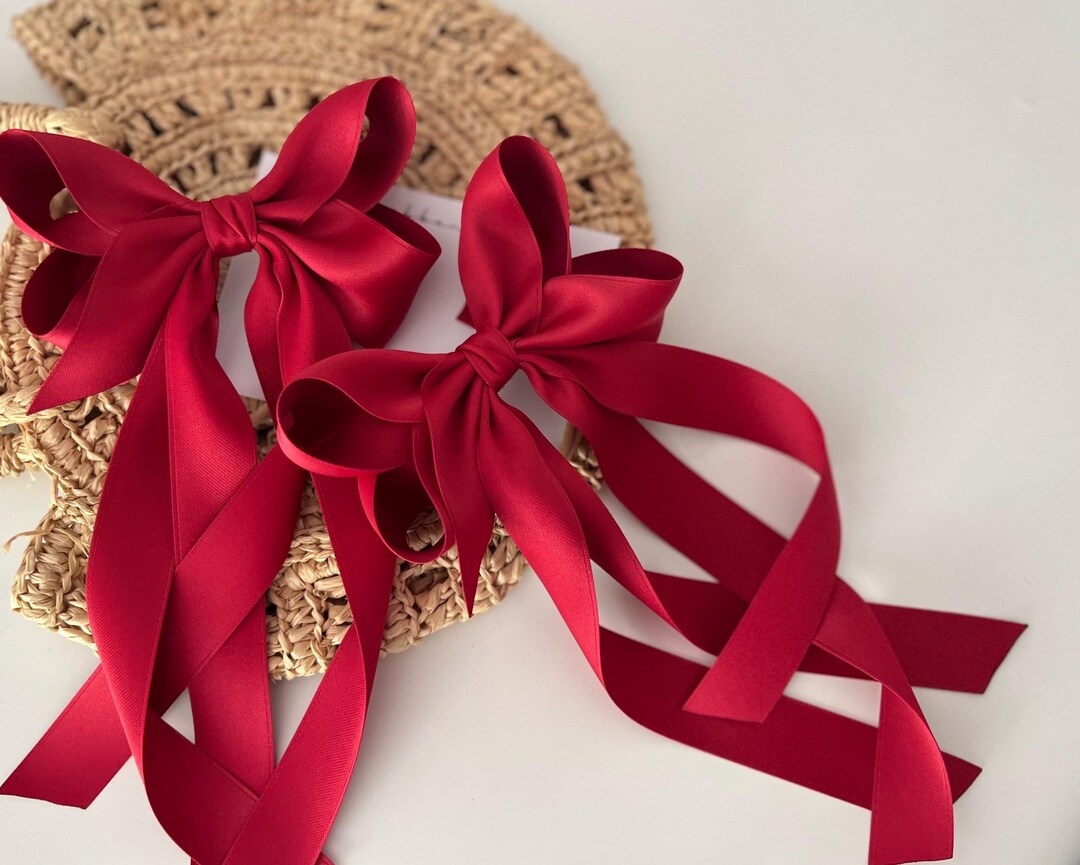 Red Satin Long Tail Hair Bow Clip - Etsy