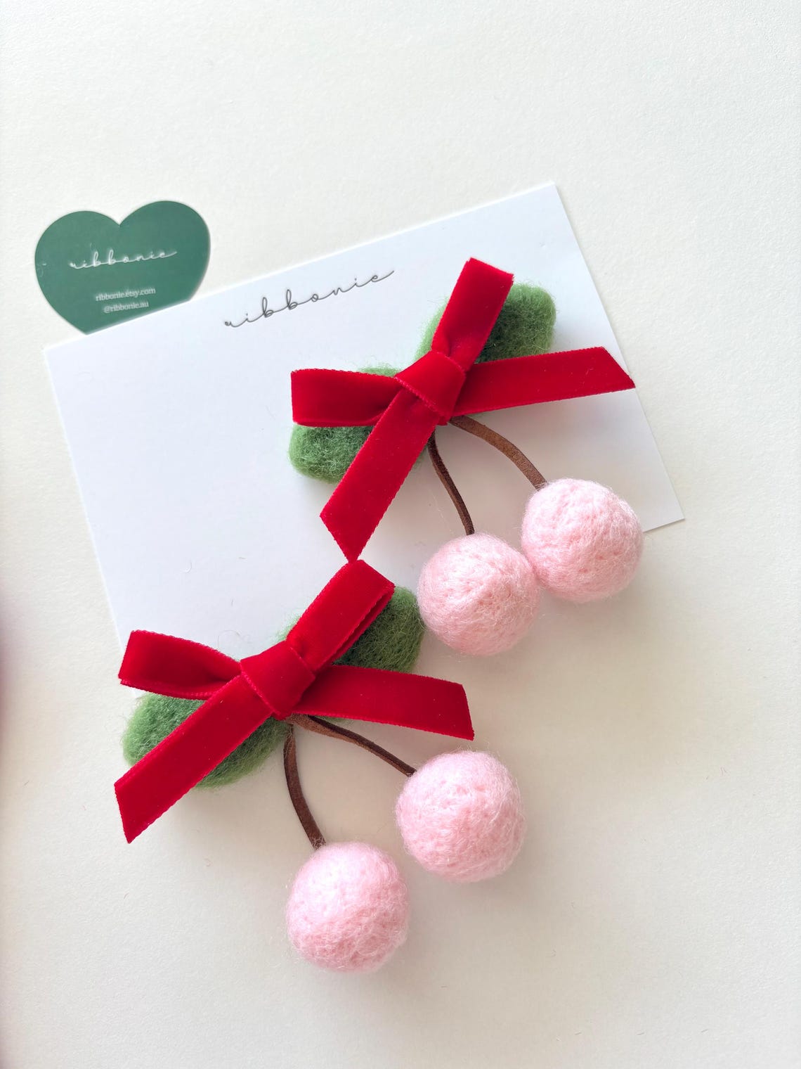 Set of 2 Red Velvet Cherry Bow Clips – Pigtail Alligator Hair Bows For ...