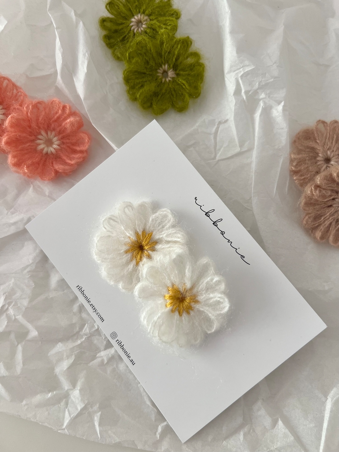 Knitted Crochet Flower Snap Clip for Girl Two Flower - Etsy