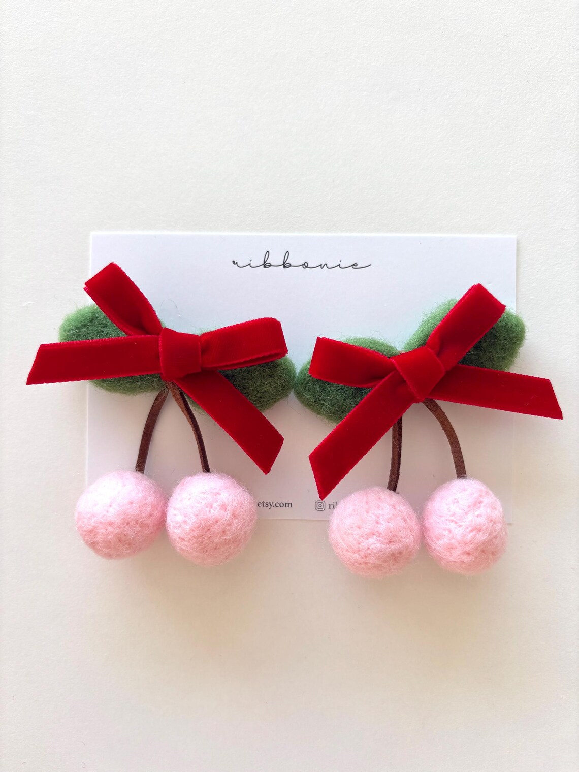 Set of 2 Red Velvet Cherry Bow Clips – Pigtail Alligator Hair Bows For ...