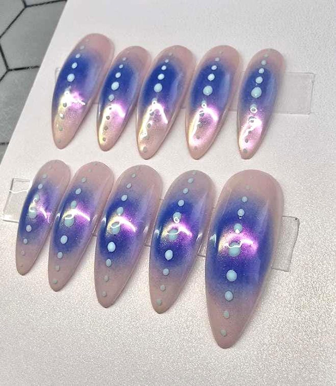 Blue Aura | Dotted Line Design | Unichrome | Luxury Custom Press-on ...