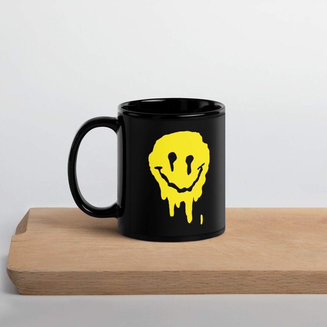 Melting Smiley Face Black Glossy Mug or Tea Cup - Etsy