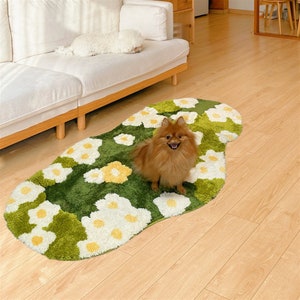 Fresh Daisy Moss Rug, Cute Garden Bedroom Rug for Girls, Tufted Fluffy ...
