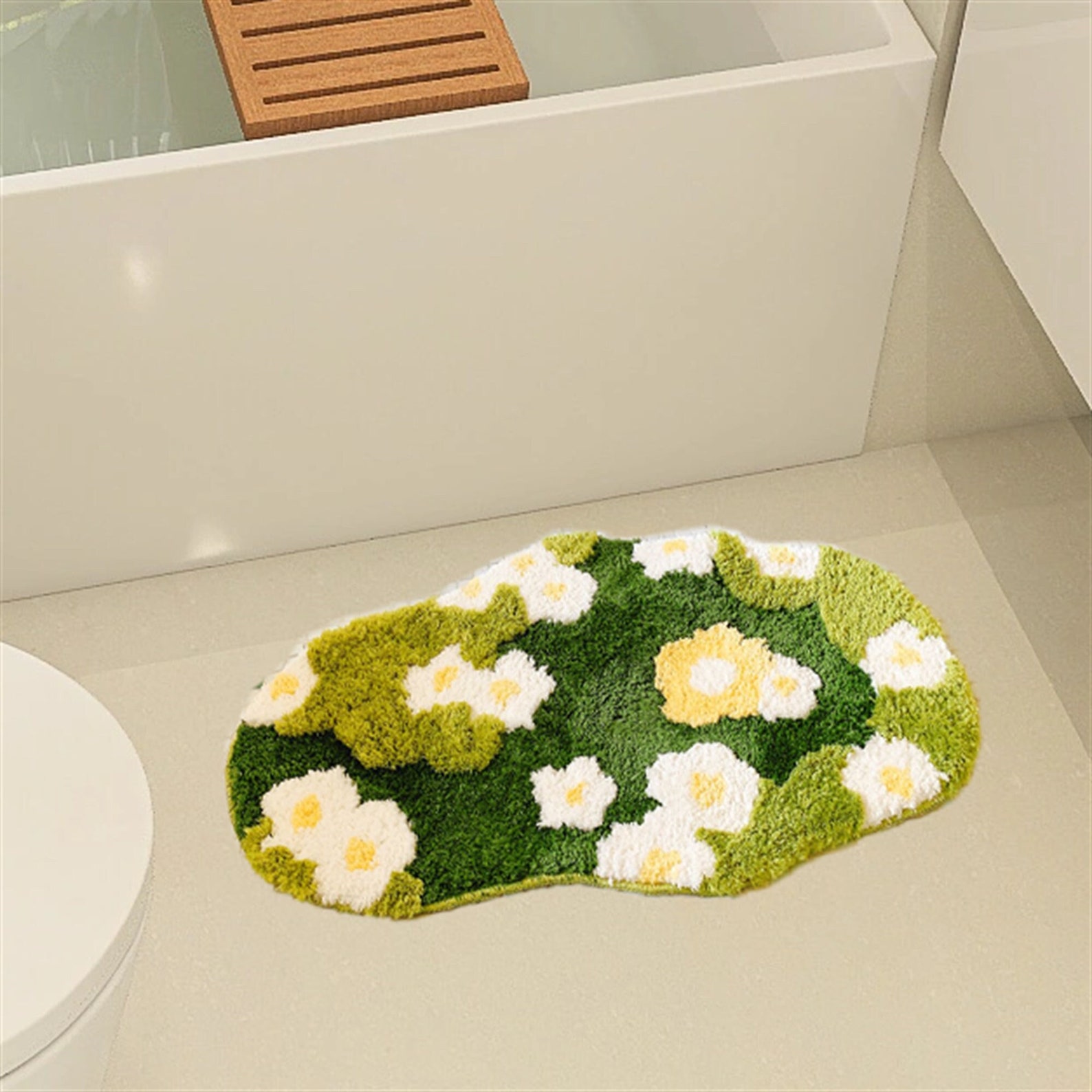 Cute Garden Bedroom Rug for Girls, Fresh Daisy Moss Rug, Tufted Fluffy ...