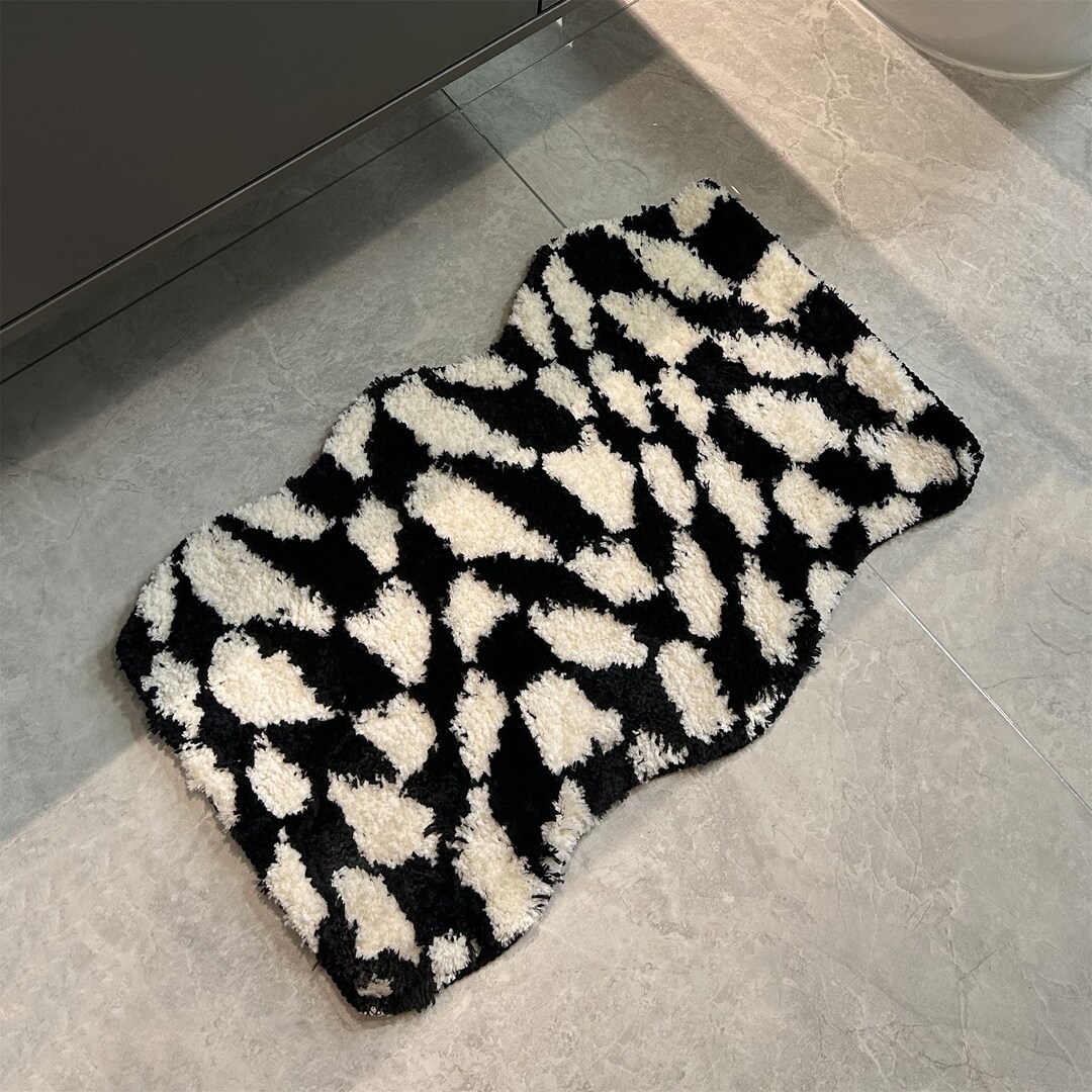 Black White Checkerboard Bath Mat, Checkerboard Bath Mat, Checkerboard ...