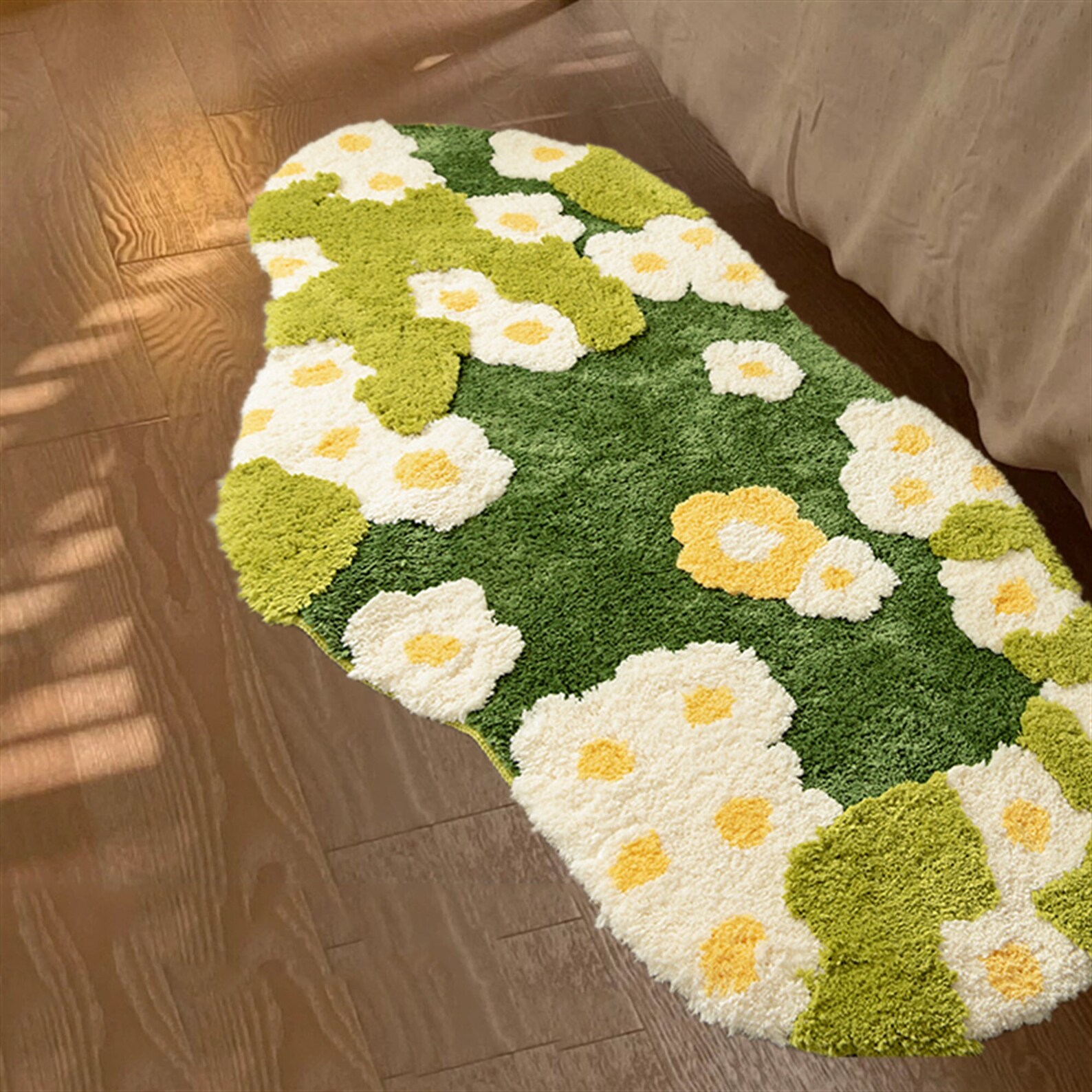 Cute Garden Bedroom Rug for Girls, Fresh Daisy Moss Rug, Tufted Fluffy ...
