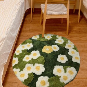 Cute Garden Bedroom Rug for Girls, Fresh Daisy Moss Rug, Tufted Fluffy ...