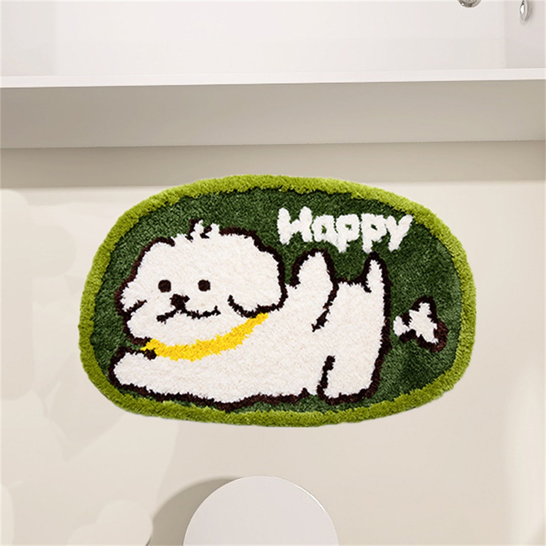 Happy Puppy Bath Mat, Cute Puppy Bath Mat, Funny Dog Moss Rug, Tufted ...