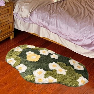 Fresh Daisy Moss Rug, Cute Garden Bedroom Rug for Girls, Tufted Fluffy ...