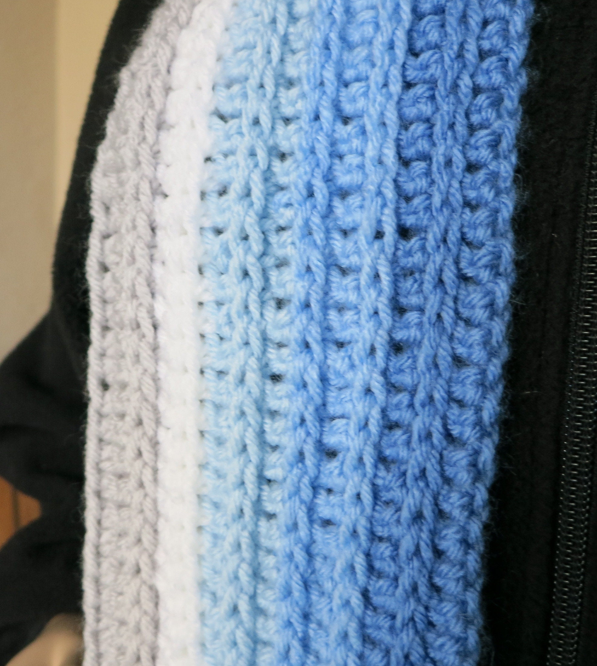 Blue Gradient Ribbed Scarf Hand Crocheted Unisex Winter Neckwear Campus ...