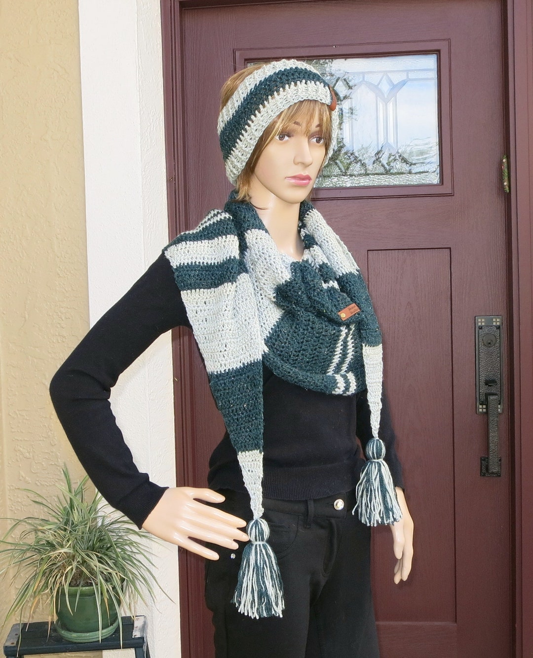Tip to Tip Scarf and Earwarmer Set Hand Crocheted Teal and Spa Tone on ...