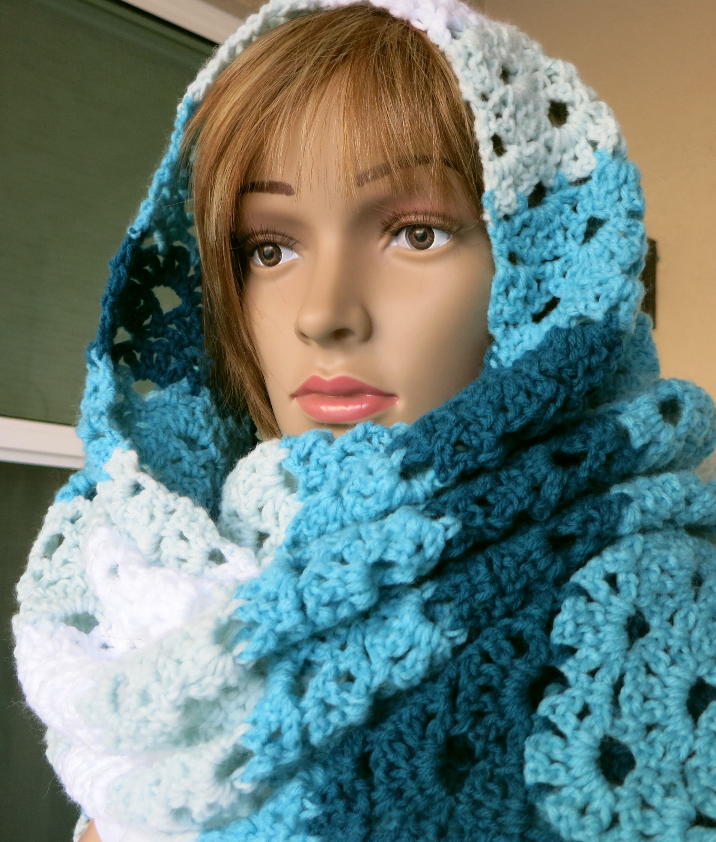 Hand Crocheted Teal Shawl: Fan Pattern, Easy Care Acrylic - Etsy