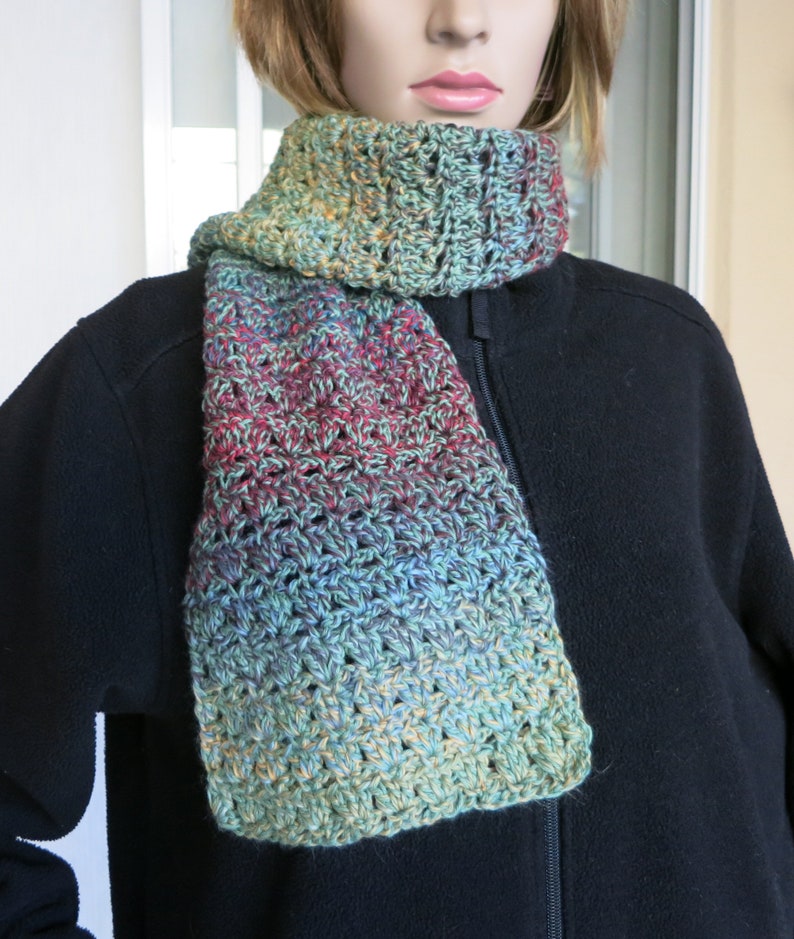 Hand Crocheted Green Melange Scarf, Acrylic Blend Unisex Neckwear - Etsy