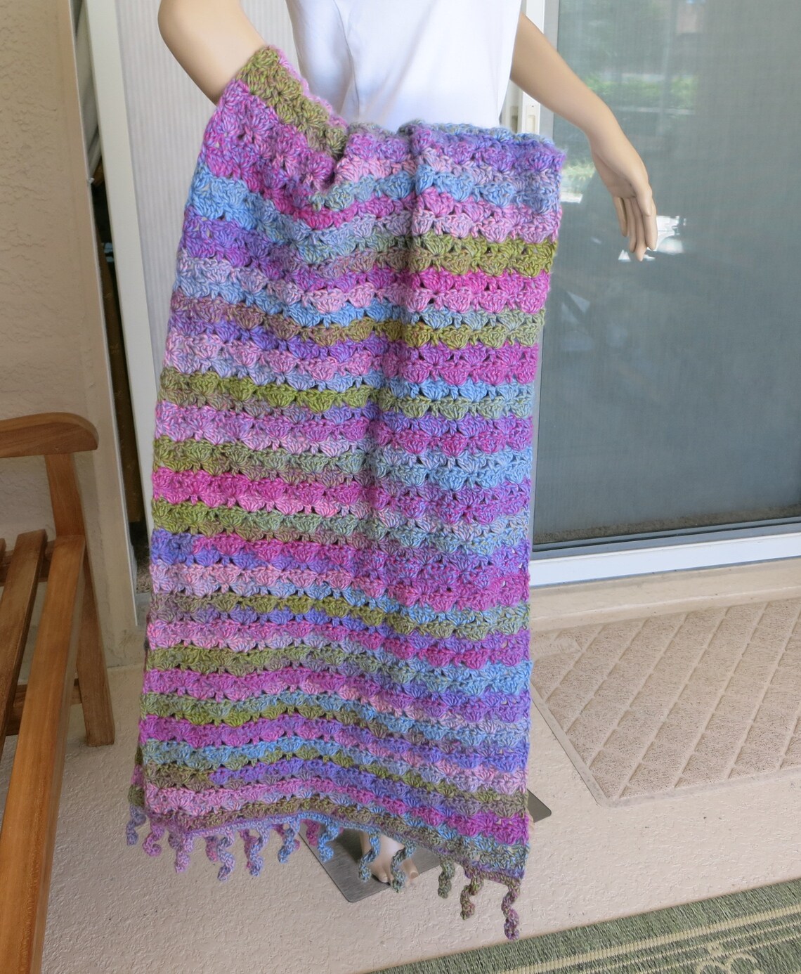 Heather Shawl Hand Crocheted Roving Yarn Curly Fringes Evening Shawl ...