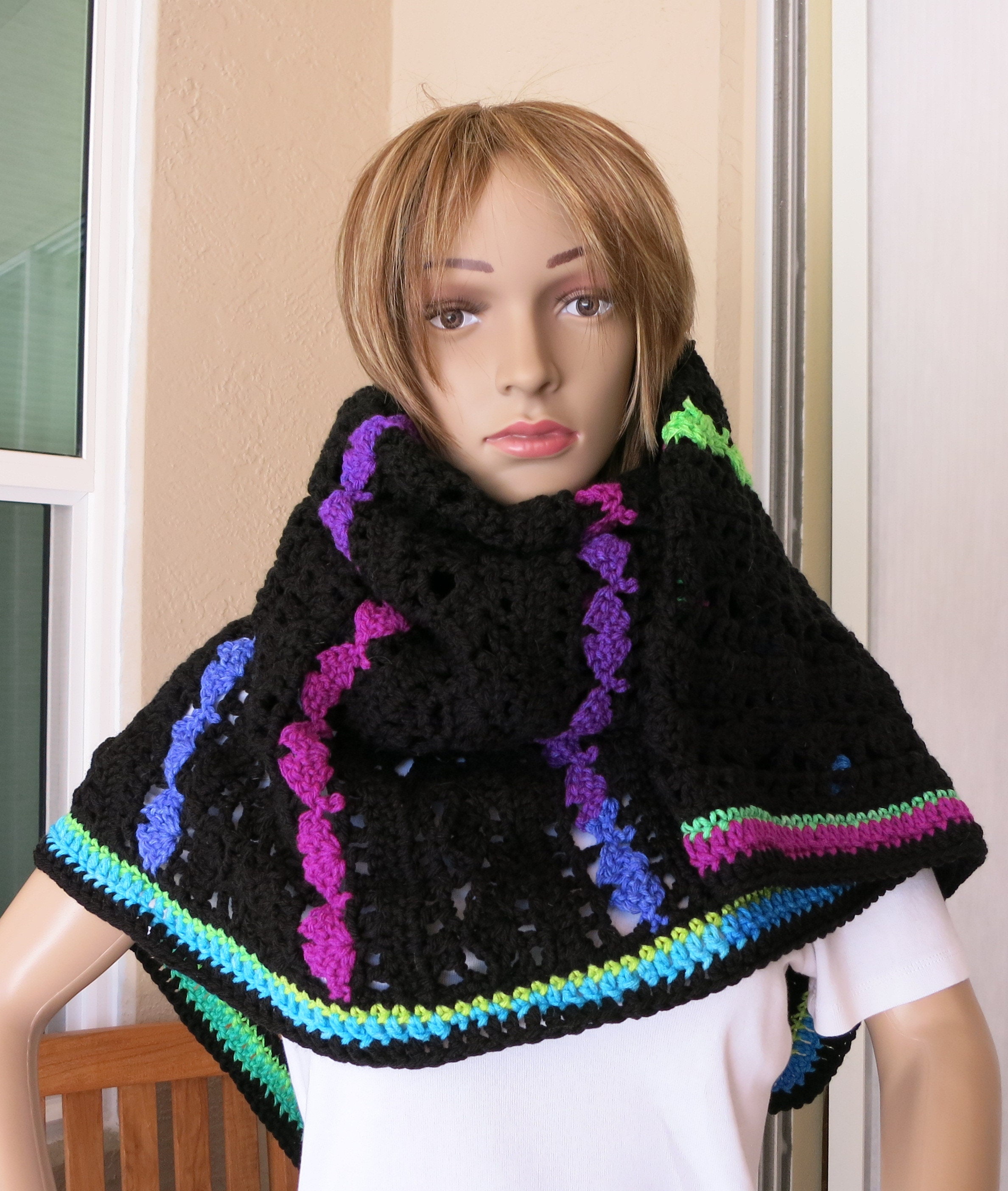 Unisex Lapghan Shawl Hand Crocheted Trans Seasonal Afghan Comfort Shawl ...