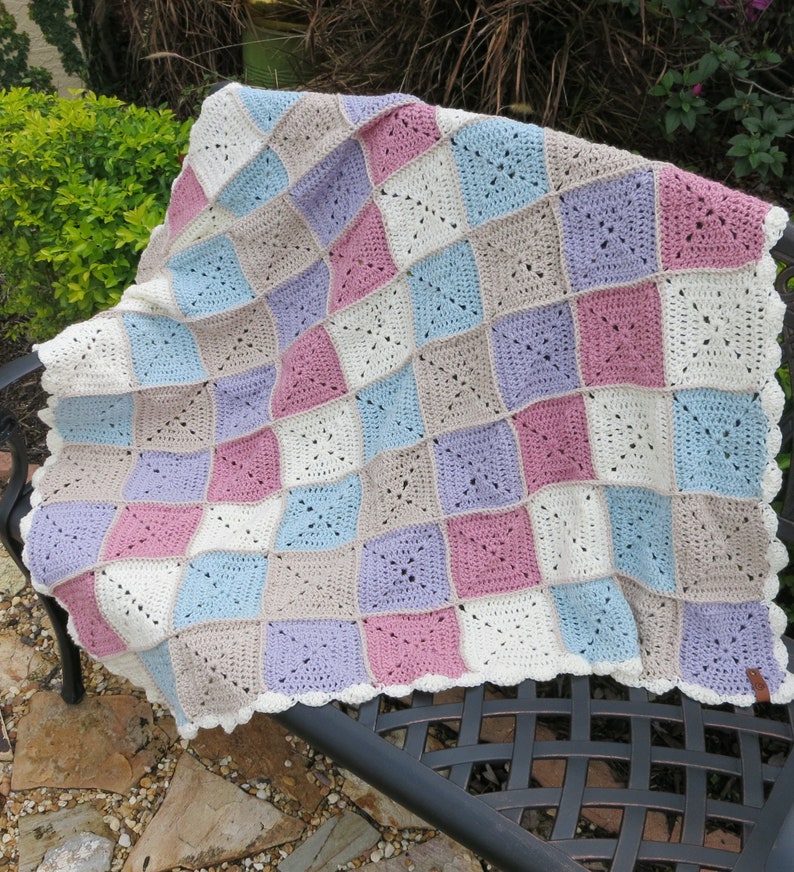 Large Baby Blanket Battenberg Closed Granny Square Five-colors Baby ...