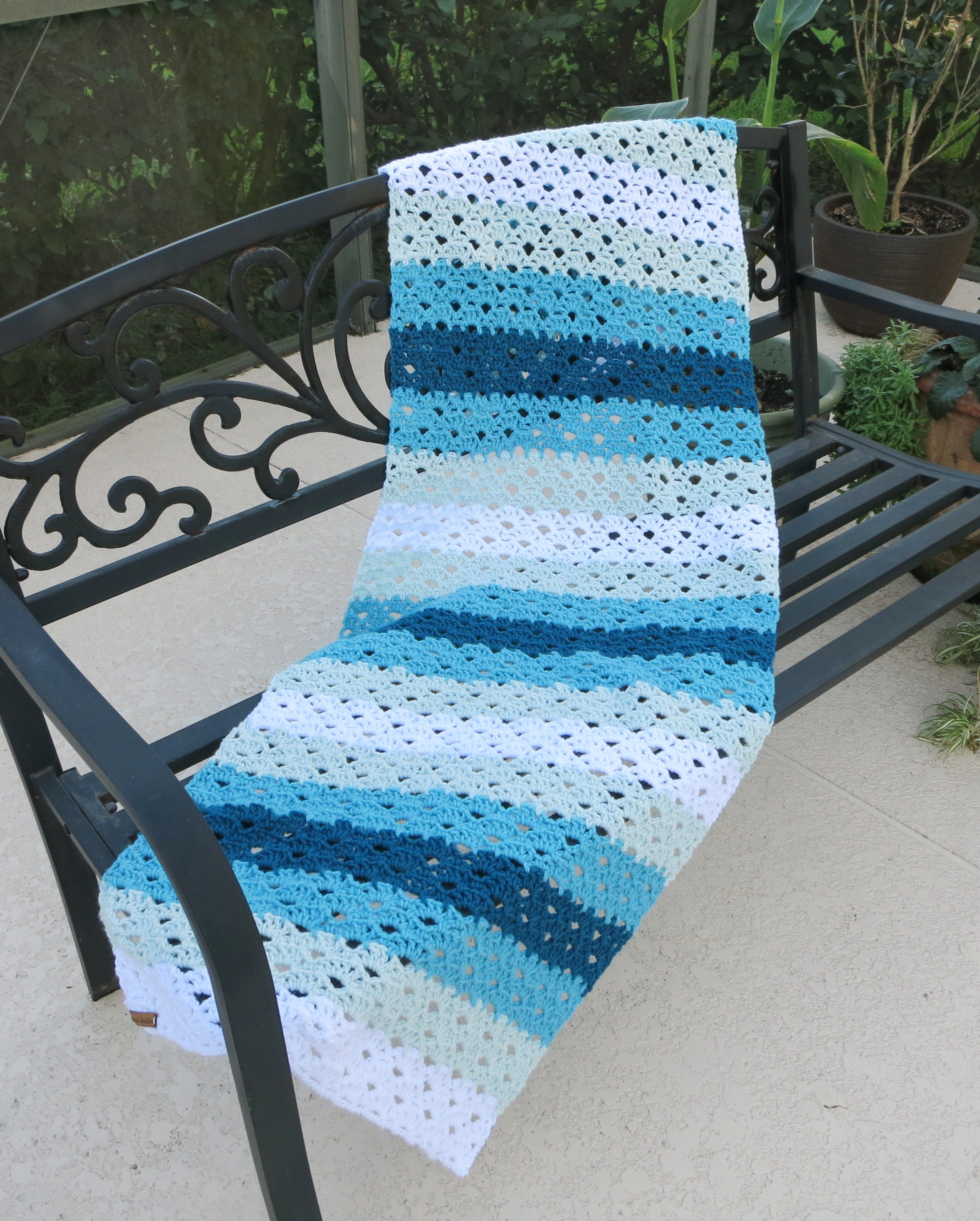 Hand Crocheted Teal Shawl: Fan Pattern, Easy Care Acrylic - Etsy