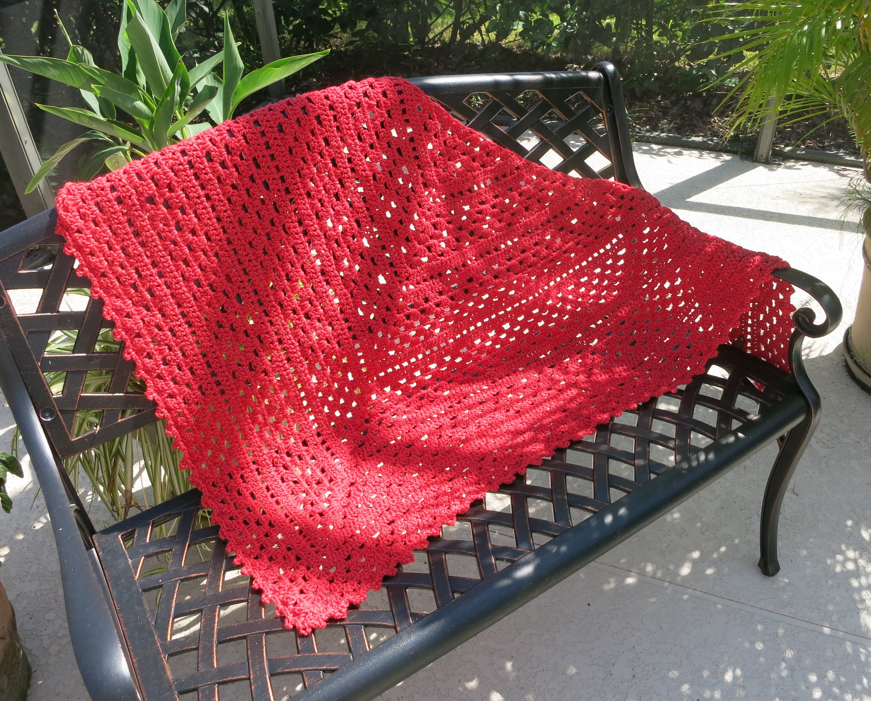 Pure Merino Wool Scarlet Hand Crocheted Triangle Shawl Chic Evening ...