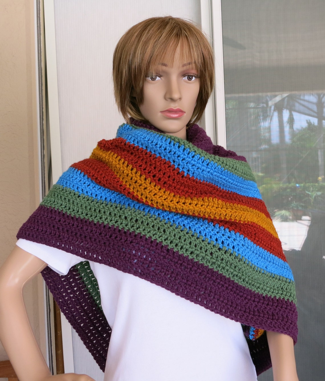 Striped Triangle Shawl Simple Design Casual Accessory Wrap Prayer Shawl ...
