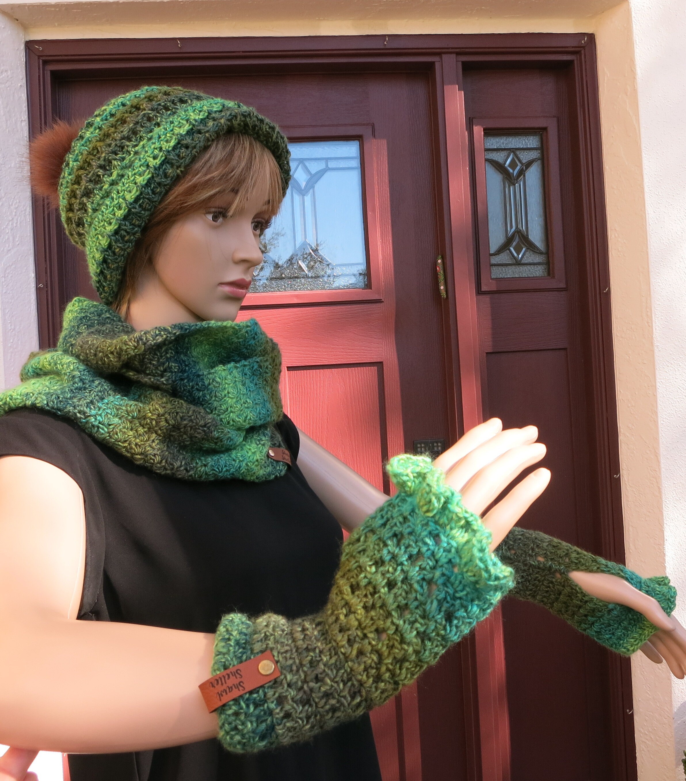 Crochet Winter Set: Evergreen Hat, Infinity Scarf & Ruffled Wristers ...