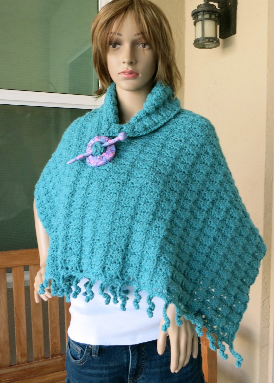 Aquamarine Fish Scale Stitch Hand Crocheted Shawl Curly Fringe - Etsy