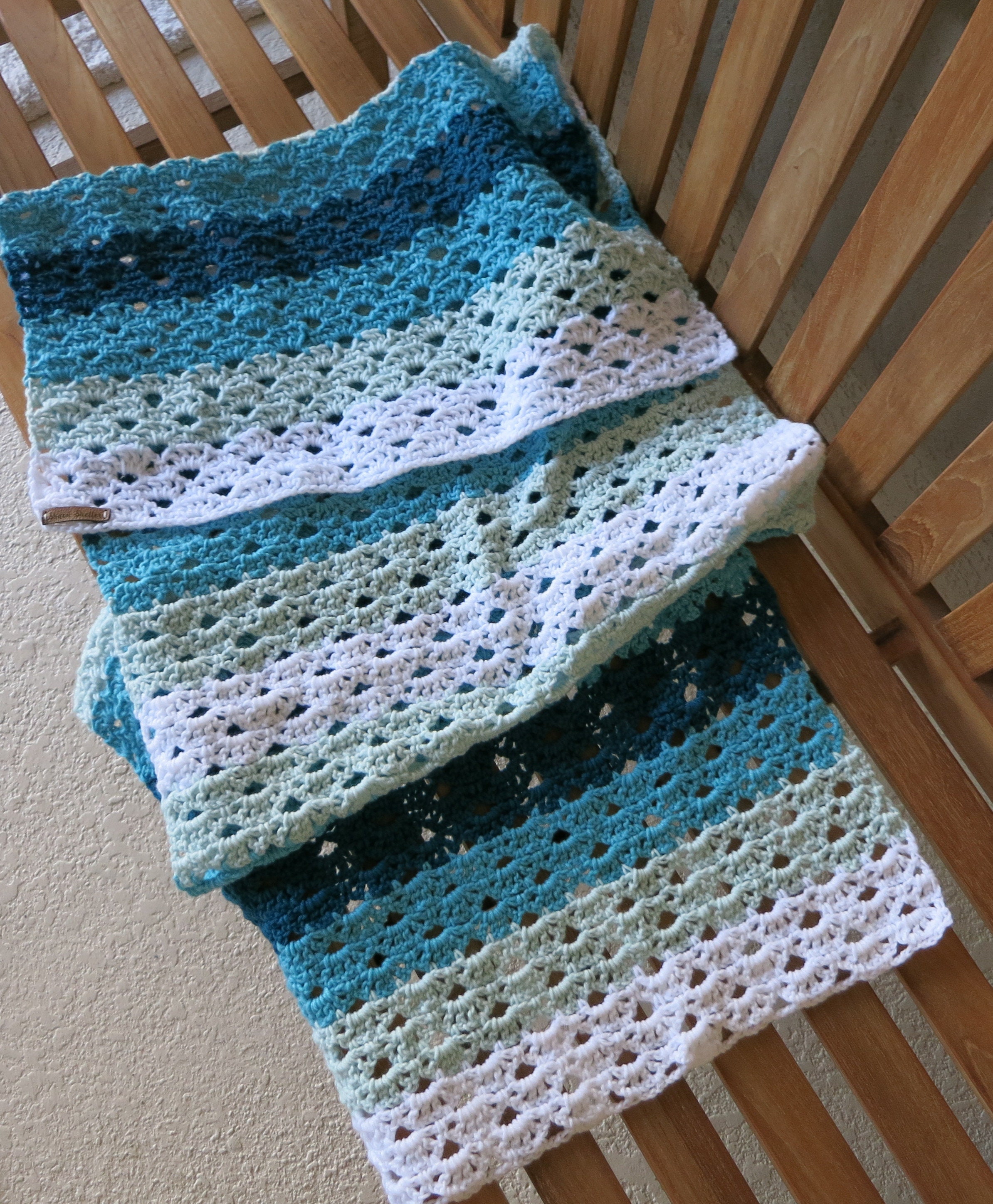 Hand Crocheted Teal Shawl: Fan Pattern, Easy Care Acrylic - Etsy