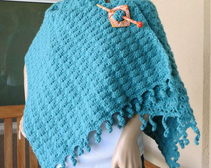 Aquamarine Fish Scale Stitch Hand Crocheted Shawl Curly Fringe - Etsy