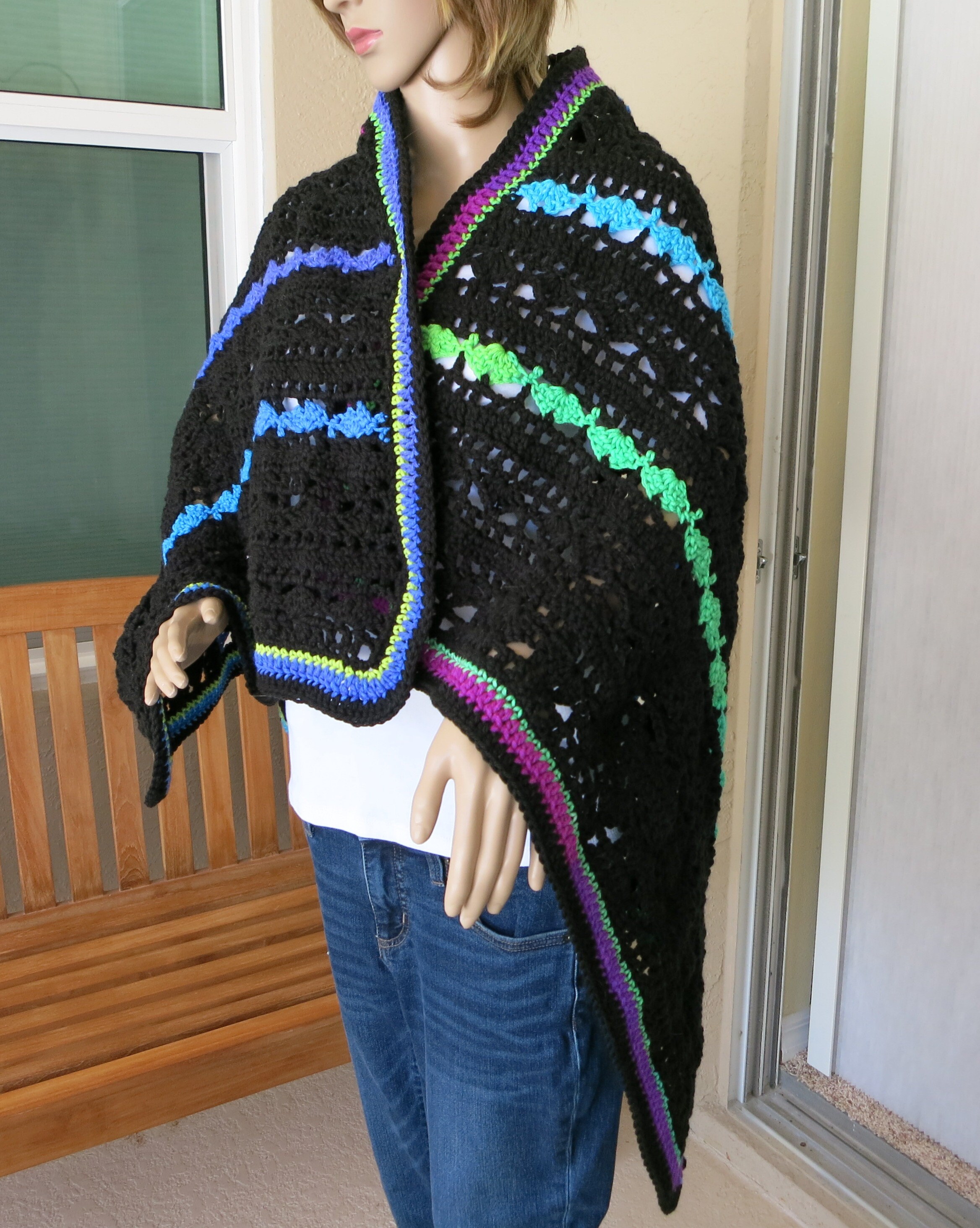 Unisex Lapghan Shawl Hand Crocheted Trans Seasonal Afghan Comfort Shawl ...