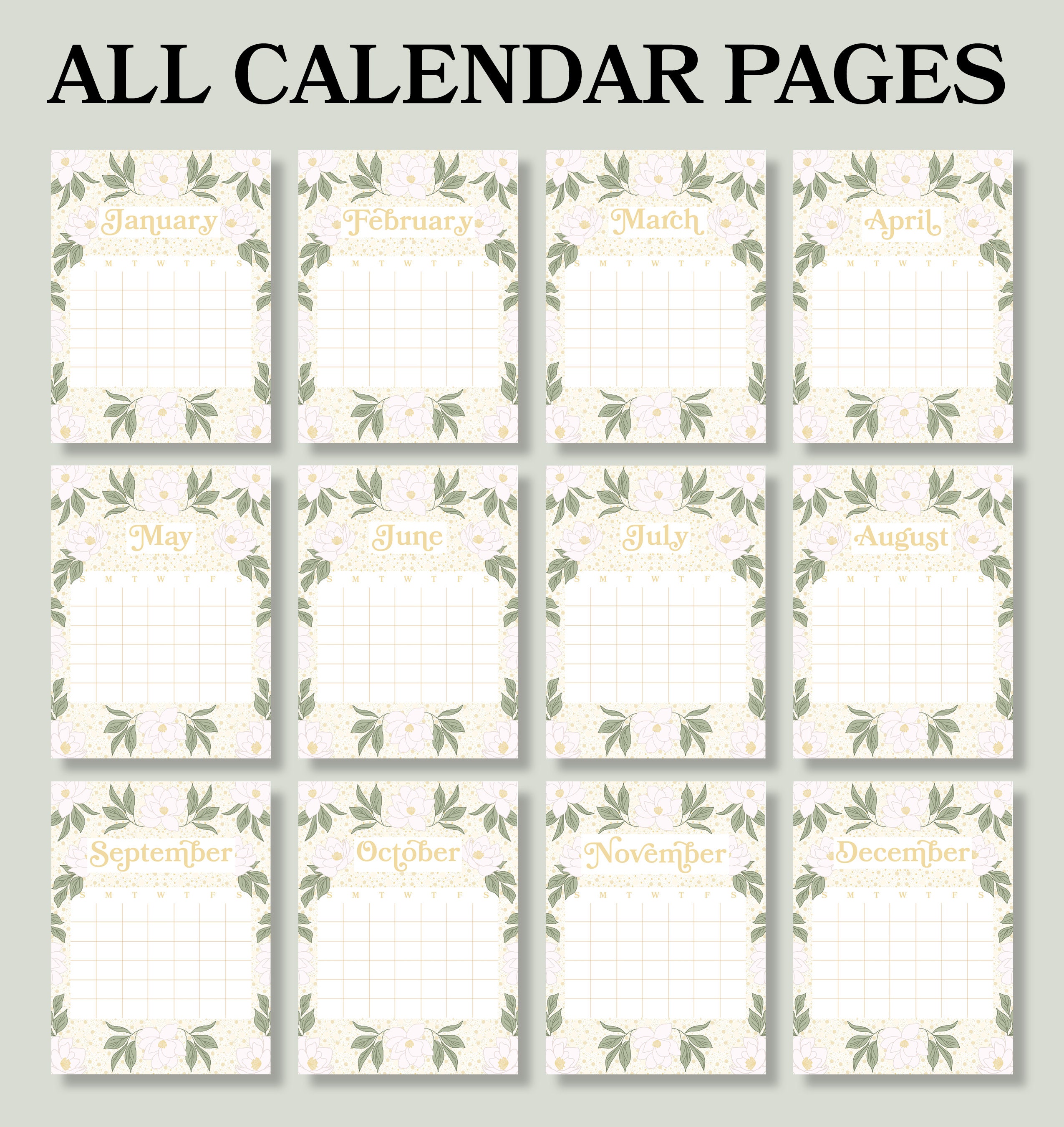 Magnolia Botanical Calendar- Digital Download- Perpetual Dates- Print ...