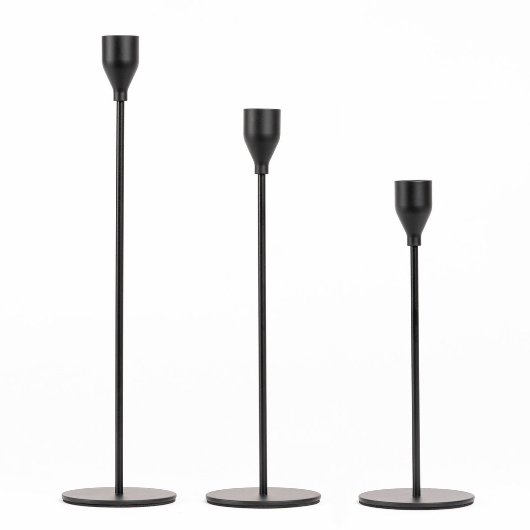 Candlestick Holders Matte Black Set of 3 - Etsy
