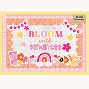 Retro Spring Bulletin Board Kit, Bloom Kindness, Pastel Spring Theme ...