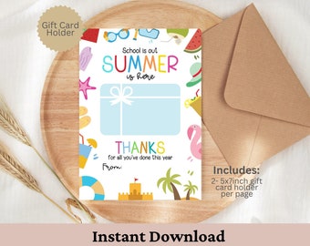 Editable Schools Out Summer is Here Teacher Appreciation Gift Card ...