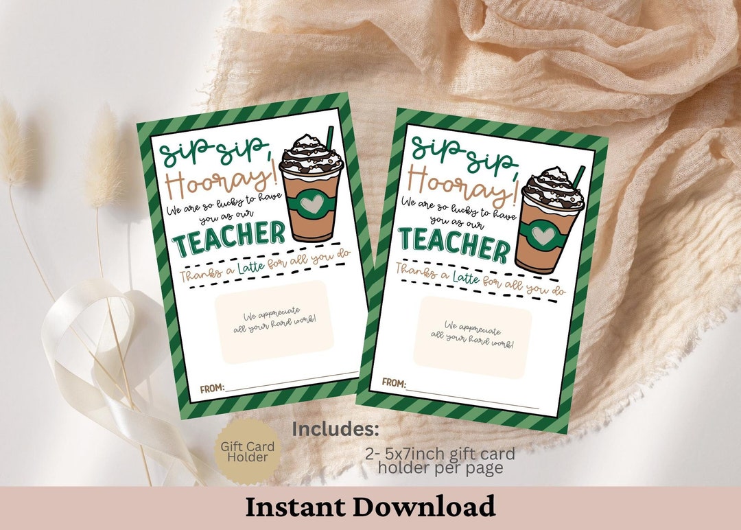 PRINTABLE Back to School Teacher Gift, Starbucks Teacher Gift Card ...