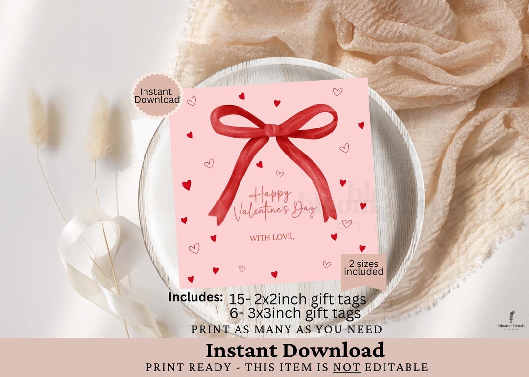 Pink Red Bow Valentine's Gift Tag, Valentines Day, Valentine Gift Tag ...