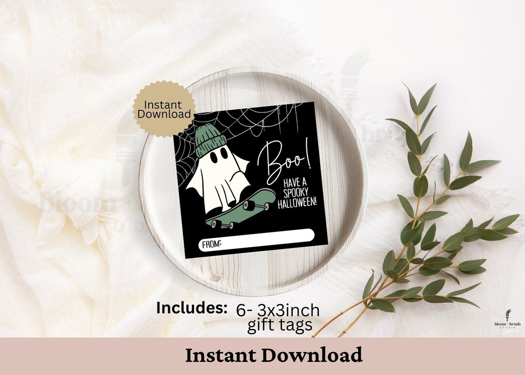 Halloween Printable Gift Tag Template, Ghost Skate Trick or Treat Tags ...