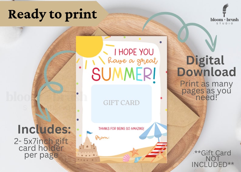 End of School Teacher Appreciation Gift Card 5x7 Summer Beach Design ...