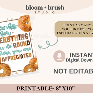 Bagel Teacher Appreciation 8x10 Printable Sign, Teachers Thanks for ...