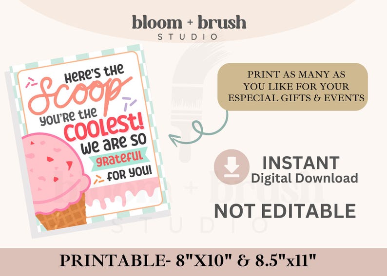 Ice Cream Sundae Bar Teachers and Staff Appreciation Printable 8x10 ...