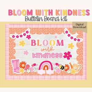 Retro Spring Bulletin Board Kit, Bloom Kindness, Pastel Spring Theme ...