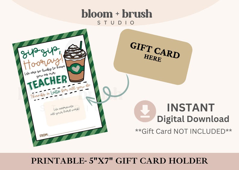 PRINTABLE Back to School Teacher Gift, Starbucks Teacher Gift Card ...